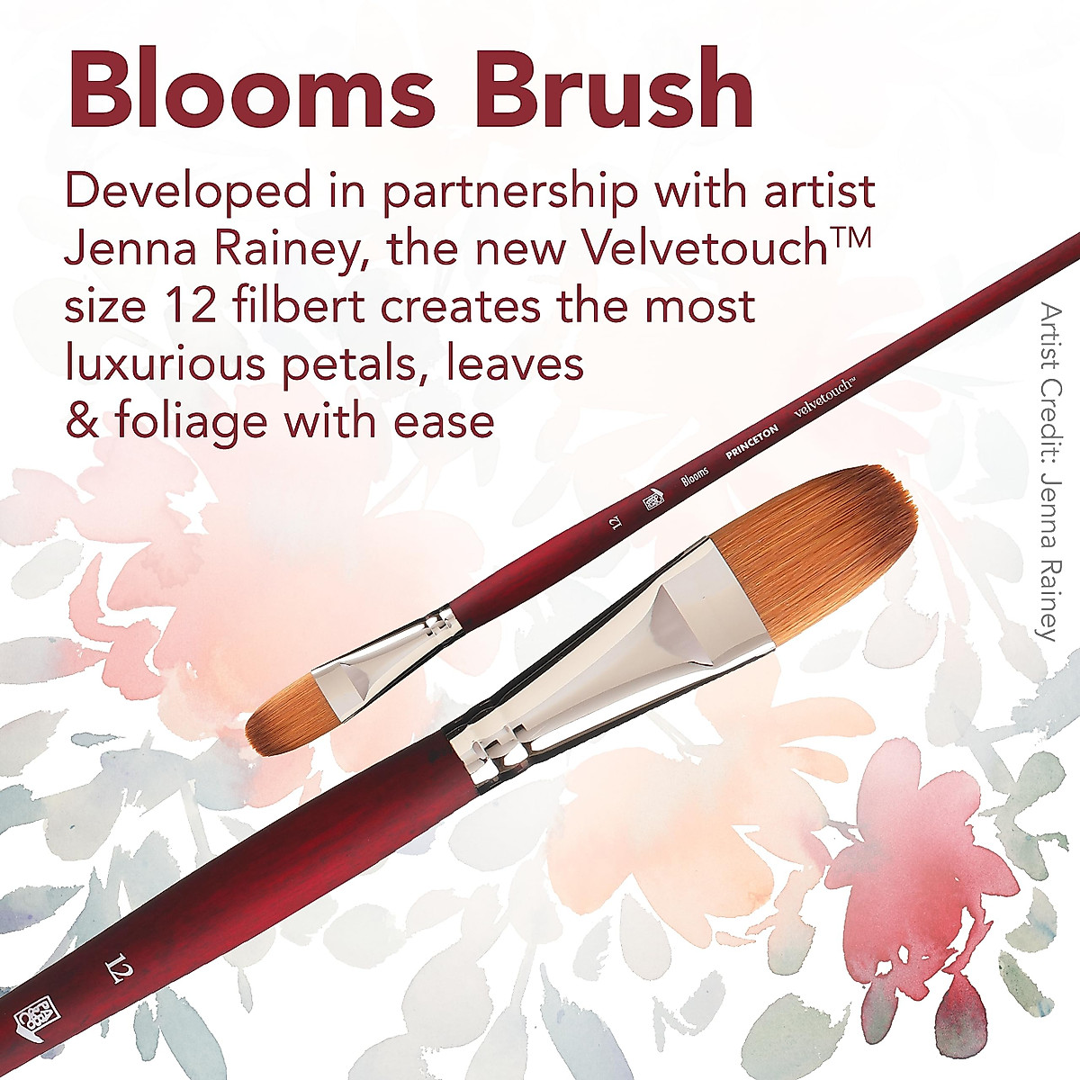 Princeton Velvetouch Blooms Brush, Long Handle, Size 12 - Professional Artist Brushes for Mixed Media, Acrylic, Oil