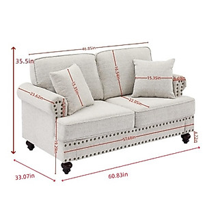 YSJZYBF 61" Chenille Modern Upholstered Sofas Love Seater with Nails and Armrests Mid Century Loveseat Sofas Modern Couch Couches for Living Room Apartment Office Bedroom White