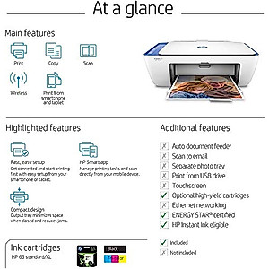 HP DeskJet 2655 All-in-One Compact Printer, HP Instant Ink, Works with Alexa - Noble Blue (V1N01A)