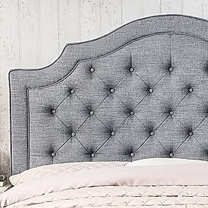 Rosevera Angelo Linen Upholstered Bed with Adjustable Headboard and Button Tufting, Full, Gray