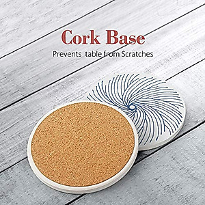 Absorbing Stone Coasters for Drinks Cork Base, with 2 Holder, for Housewarming, Apartment Kitchen Room Bar Decor, Suitable for Wooden Table, Set of 16 (Blue)