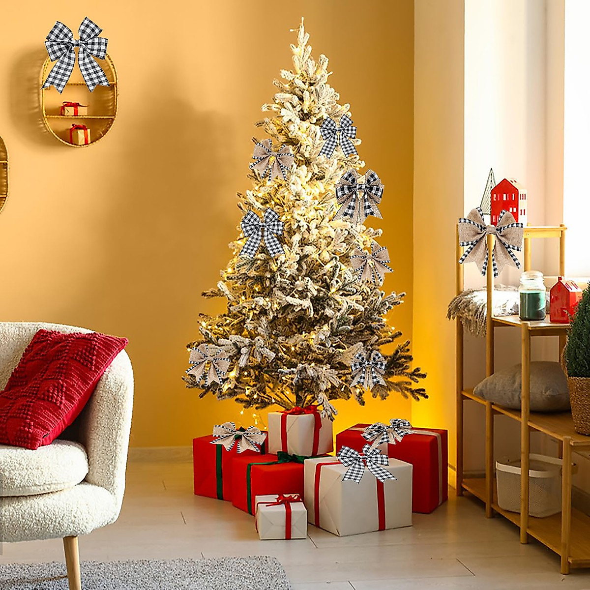 3 Rolls Buffalo Plaid Ribbons in All 18 Yards 2.5 inch Width Burlap Ribbon Christmas Checked Burlap Ribbon ，Black and White Checkered Ribbon ，for Crafts DIY Garland，Bows Crafts Decoration