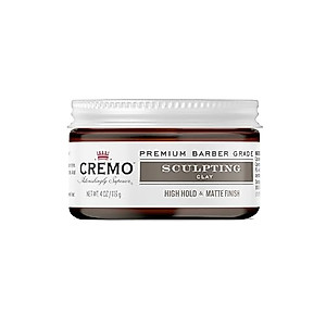 Cremo Mens Hair Clay, Premium Barber Grade Sculpting Clay for Hair Styling, High Hold, Matte Finish, 4 Oz