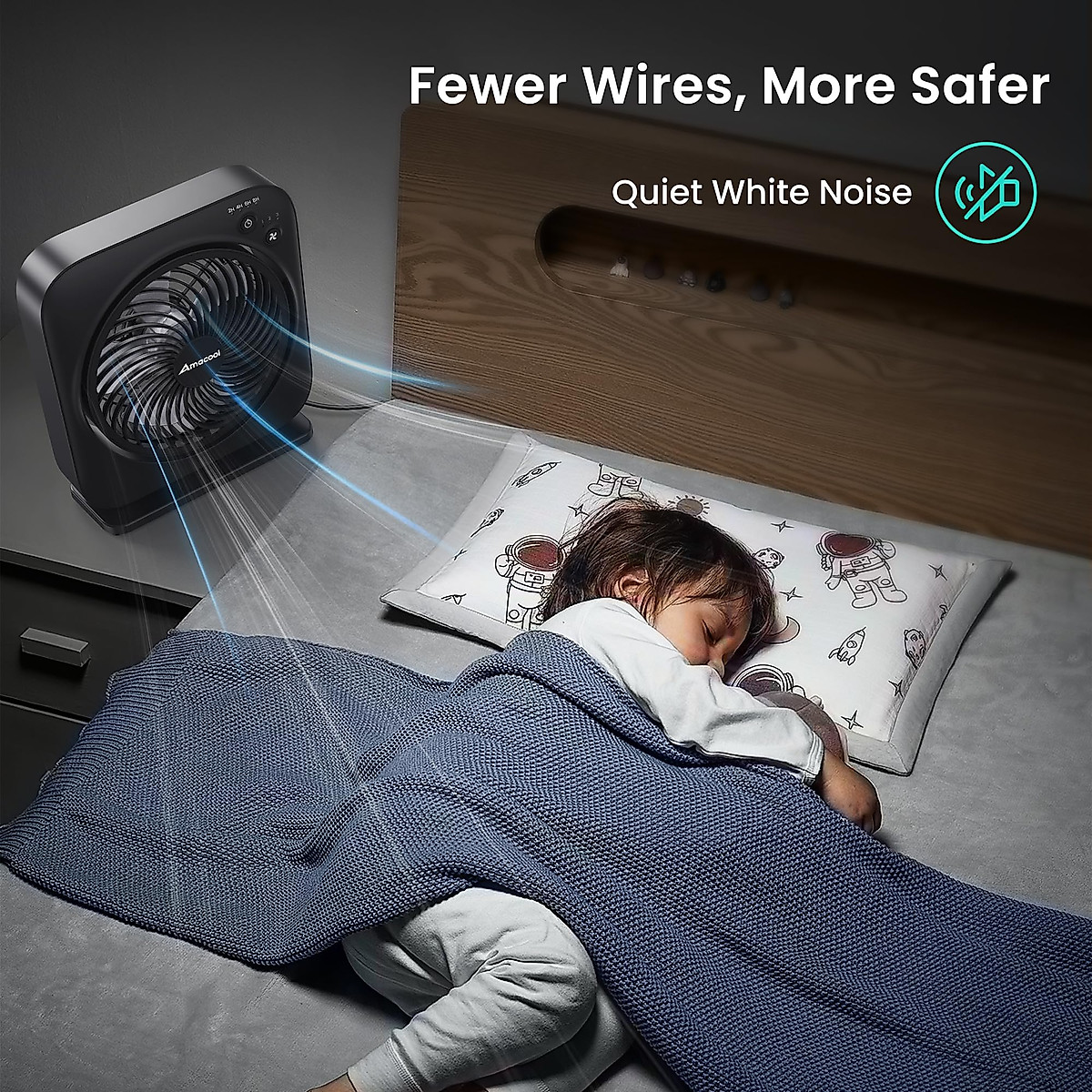 AMACOOL Table Fan, 12 inch Box Fan with 3 Adjustable Speeds & 8HRS Timer, 60° Pivoting Quiet Air Circulator, Desktop Fan for Bedroom Bathroom Kitchen Office, AC Adapter Included-Black