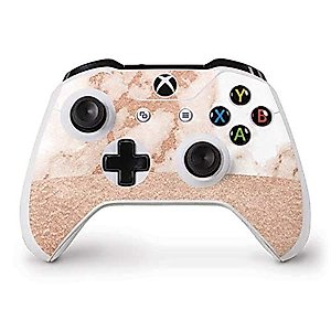 Skinit Decal Gaming Skin compatible with Xbox One S Controller - Originally Designed White Rose Gold Marble Design