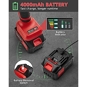 21v Cordless Power Angle Grinder Tool, 9500RPM Brushless 3-Variable-Speed Electric Metal Grinder with 1x4000mAH Battery&Battery Indicator, Cutting Wheels, Flap Disc and Auxiliary Handle for Metal/Wood