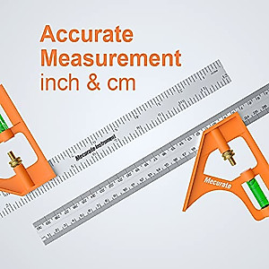 Mecurate 12“ Combination Square, 12 Inch 300mm Stainless Steel Combo Square for Accurate and Adjustable Woodworking Measurement with 2pcs Carpentery Pencils (12 inch)