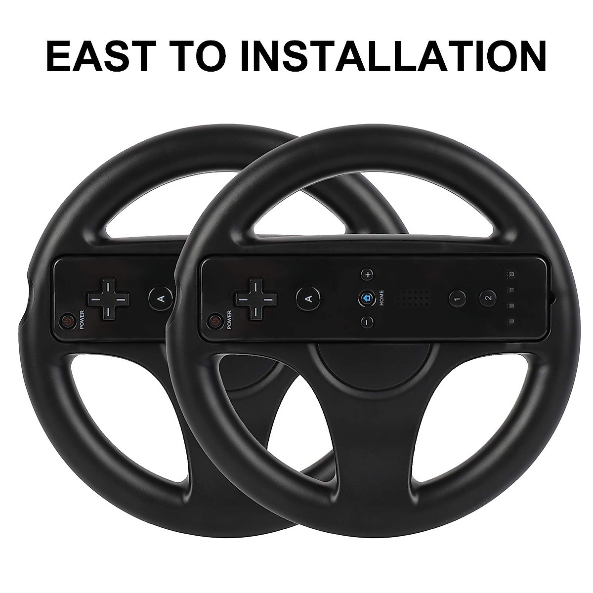 GEEKLIN Steering Wheel for Wii Controller, 2 pcs Black Racing Wheel Compatible with Mario Kart, Game Controller Wheel for Nintendo Wii Remote Game