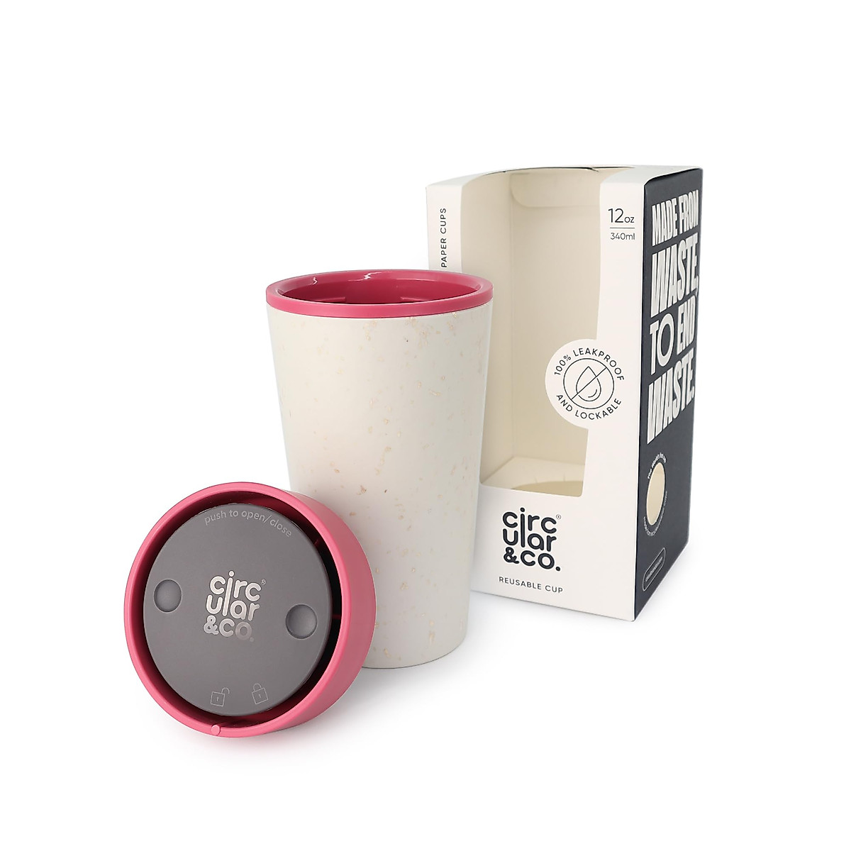 Circular & Co Reusable Coffee Cup - 12oz - 100% Leakproof Travel Mug - Made from Recycled Coffee Cups - Sustainble Coffee Tumbler - 360 Drinking - BPA Free - Dishwasher Safe