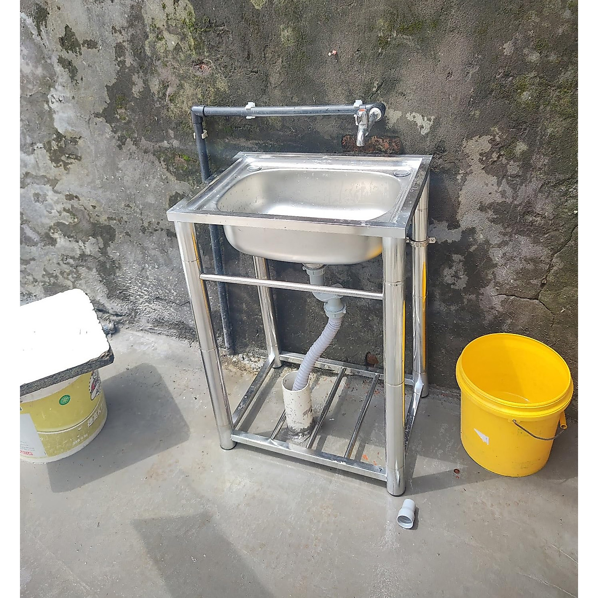 Stainless Steel Outdoor Sink, Single Bowl Utility Sink, Camping Sink, Laundry Sink, Free Standing Commercial Restaurant Sink Set, Easy to Clean (Size : 38x33x45cm/15x13x17.7in)