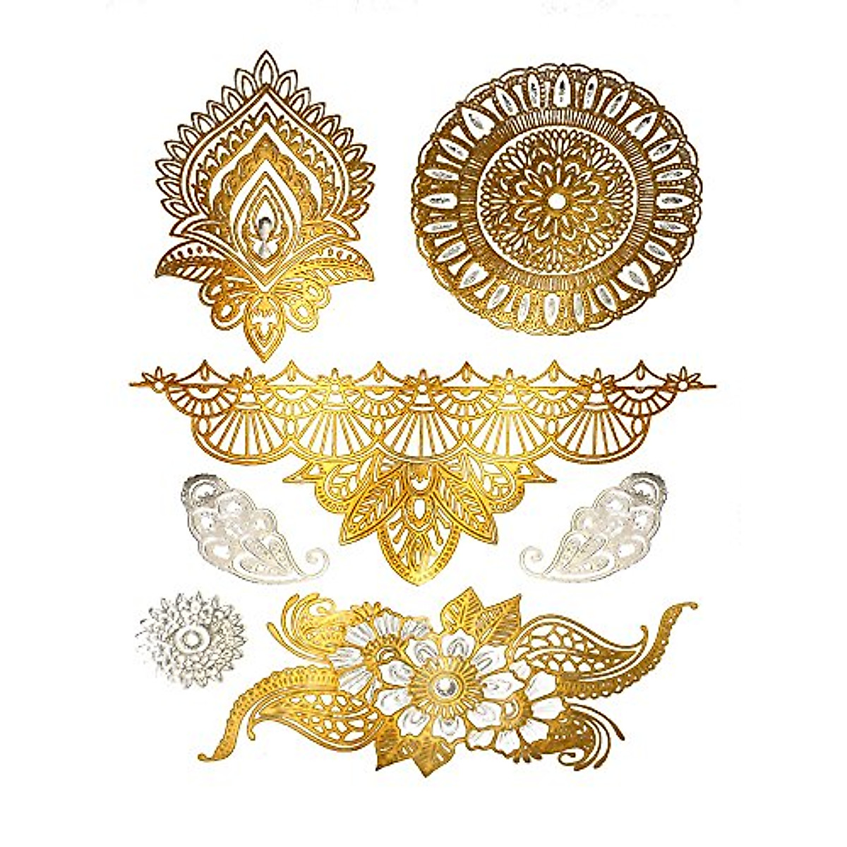 Terra Tattoos Gold Metallic Temporary Tats Geometric Henna Designs Waterproof Nontoxic Long Lasting Perfect for Beach, Festivals, & more! (Maya)