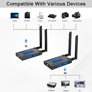 Wireless HDMI Transmitter and Receiver, 2.4/5G Supports 1080P Range up to 820ft Wireless Video Transmitter for TV with LoopOut and Support IR from PC/Laptop/Set-top/DSLR to Monitor/Projector/TV