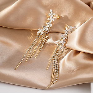 Yumikoo Tassel Ear Cuff Earrings for Women - Rhinestone Copper Ear Clip