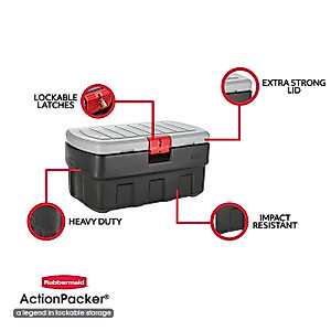 Rubbermaid ActionPacker Lockable Storage Box, 35 Gal, Grey and Black, Outdoor, Industrial, Rugged