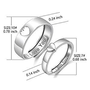 Yearace Couple Rings 925 Sterling Silver Couples Rings for Him and Her Set Matching Heart Promise Rings I Love You Engagement Wedding Ring Matching Rings Adjustable Couple Ring Couples Gifts