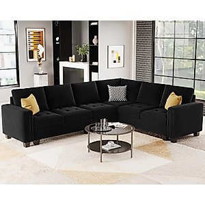 Belffin Velvet Modular L Shape Sectional Sofa Couch with Chaise Reversible Corner Convertible Sectional Sofa Couch Black