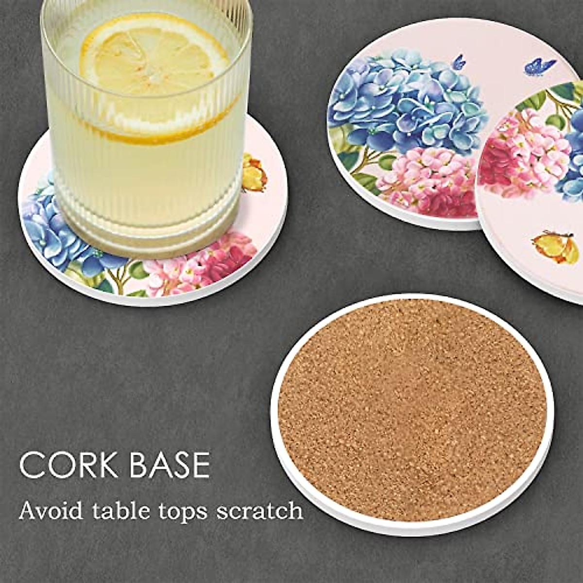 Newsparkle Hydrangeas Coasters,Flower Coasters,Floral Coasters Absorbent, Set of 6 Ceramic Cock Coasters,4 Inch