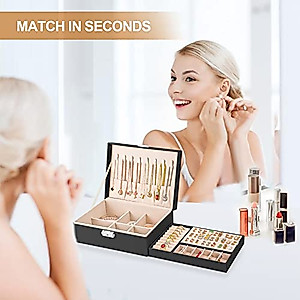 Sanikeon Jewelry Boxes for Women Girls 2 Layers leather Jewelry Organizer Case with Lock Storage Box Removable Tray for Necklace Earring Ring with Polishing Cloth and Jewelry Bags