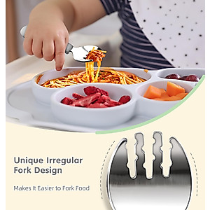 Toddler Utensils with Silicone Handle,6 pcs Kids Silverware Set,Baby Forks and Spoons for Self-Feeding,Green Yellow Navy