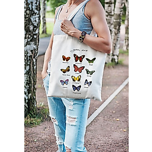 Yiminu.DS Butterfly Canvas Tote Bag for Women Small Tote Bag Aesthetic with Pockets，Cute Cloth Tote Bags Grocery Bag Cute Totebag，Cotton School Tote Bag for Summer Shopping