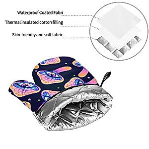 Oven Mitts and Pot Holders Sets of 4 High Heat Resistant Trippy Mushrooms Magic Hippie Oven Mitts with Oven Gloves and Hot Pads Potholders for Kitchen Baking Cooking BBQ Non-Slip Cooking Mitts