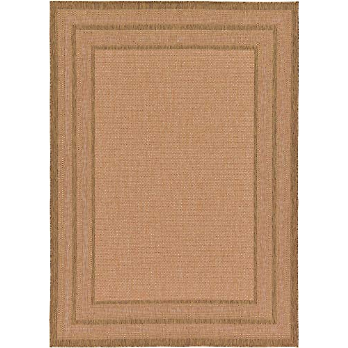 Unique Loom Outdoor Border Collection Area Rug - Multi Border (7' 1" x 10' Rectangle, Tan/ Light Brown)