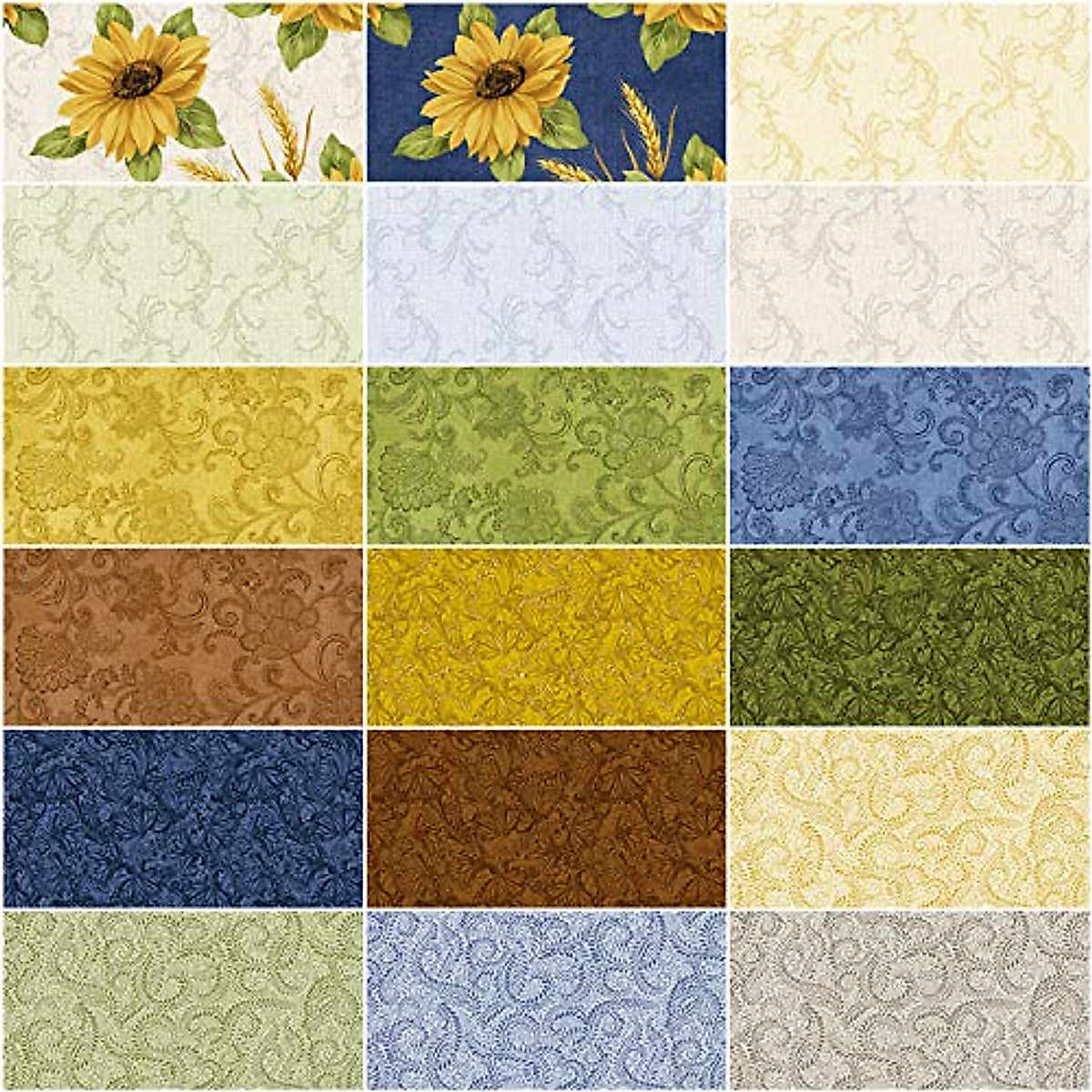 Jackie Robinson Accent On Sunflowers Strip-Pies 40 2.5-inch Strips Jelly Roll Benartex