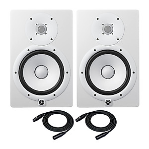 Yamaha HS8 Powered Studio Monitors Pair White w/ Strukture PRO20M7 XLR Cables 20 feet - Bundle