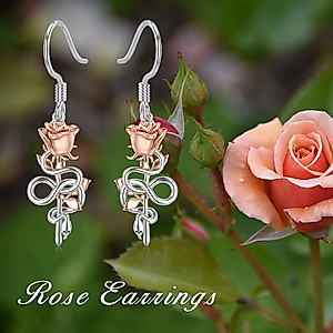 Rose Flower Earrings Sterling Silver Snake Rose Flower Dangle Drop Earrings Snake Jewelry Gifts for Women