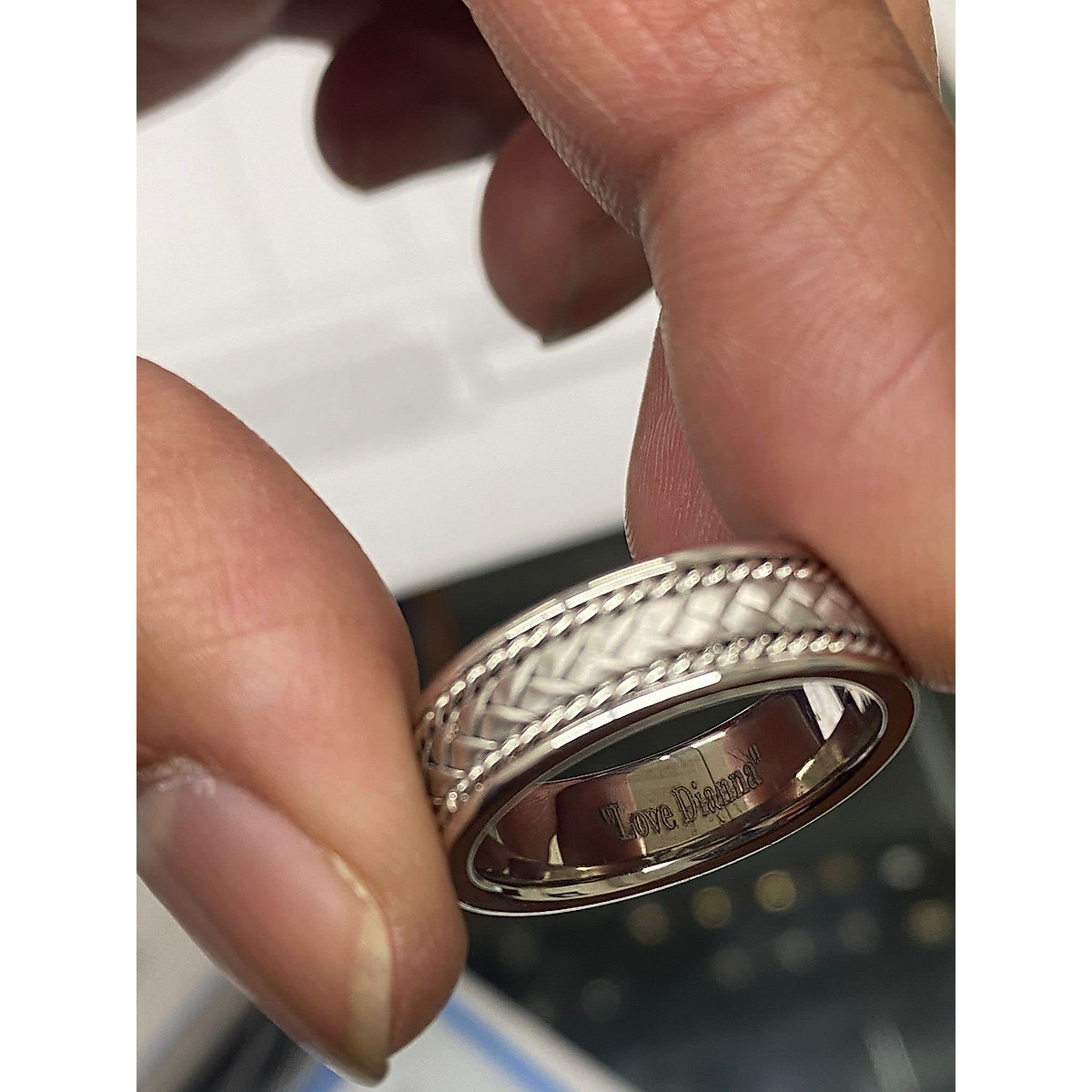 TGDJ Two Tone Gold Wedding Band - 7 mm Handmade Beautifully Crafted Wedding Ring for Couple - White Flat Gold Braided With Tight Yellow Gold ropes - Free Customized Engraving (14k Gold, 10.5)