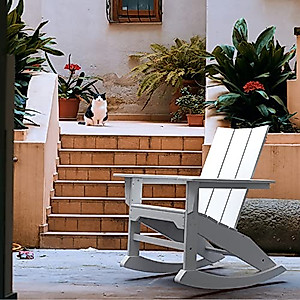 RESINTEAK Modern Adirondack Rocking Chair Set of 2, All Weather Resistant, Ergonomic Design and Comfort, 20 Inch Wide Seat, up to 350 lb Big and Tall Porch Rockers for Backyards, Firepit, Deck (White)