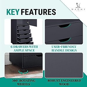 Naomi Home Ultimate Sewing & Craft Storage Cabinet - 6 Drawer Organizer for Arts, Crafts, Sewing Supplies & More - Black Multipurpose Cabinet with Ample Space - 6 Drawer, Black