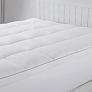 HOMBYS Queen Size Feathers & Down Mattress Pad Cover, Luxury Extra Thick Fluffy Pillow Top Mattress Topper, Fitted Deep Pocket Quilted Bed Topper with 100% Cotton Fabric, Hotel Collection(White,Queen)
