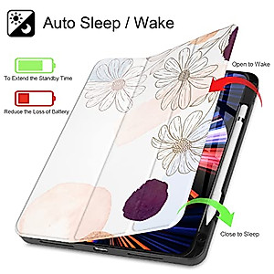 Lepeoac Designed for iPad Pro 11 inch Case M2 4th Generation (2022) / 3rd Gen (2021) / 2nd Gen (2020) / 1st Gen (2018) with Pencil Holder, Trifold Stand TPU Back Shell Smart Case, Floral