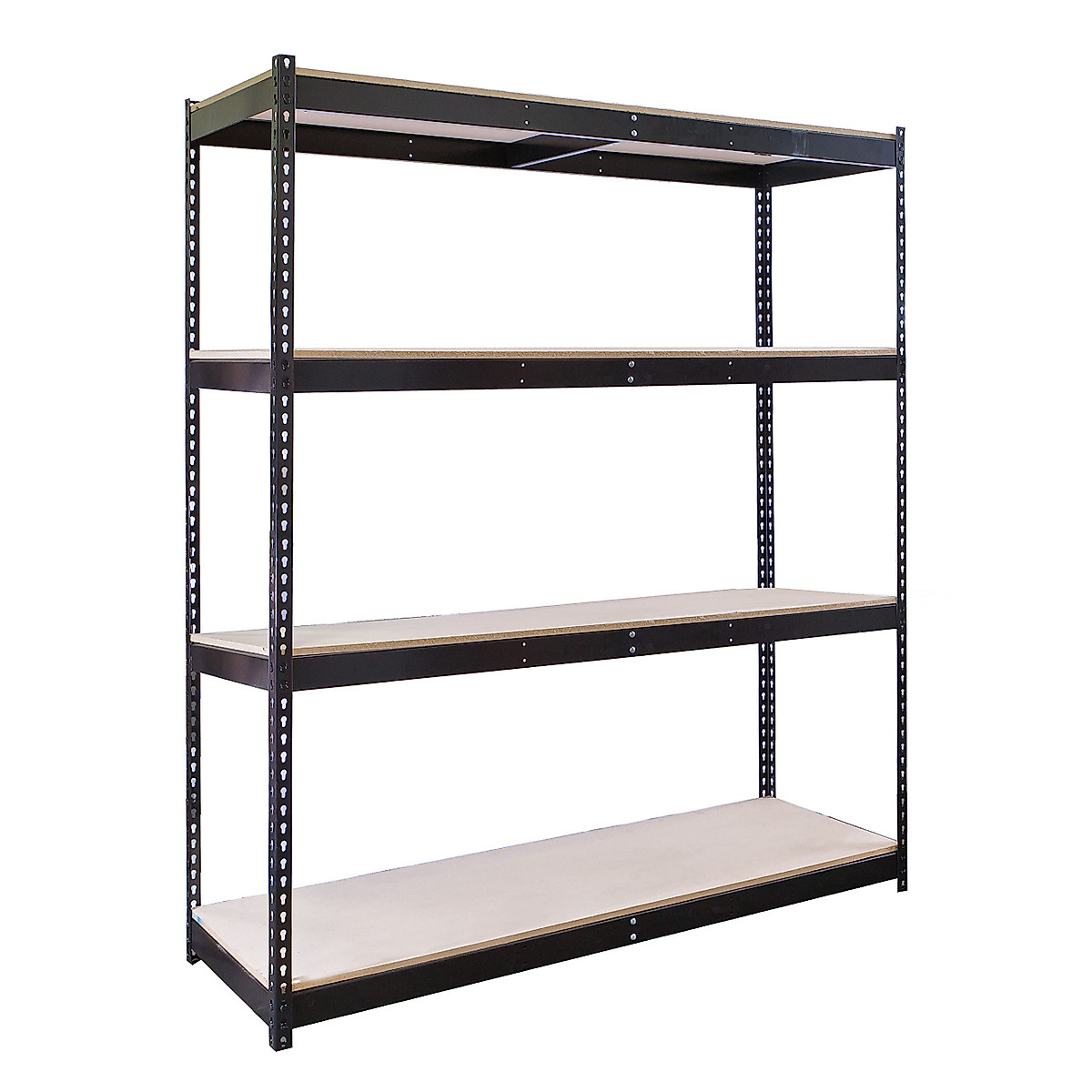 Shelving Inc. 18" d x 72" w x 84" h - 4-Tier Black Heavy Duty Boltless Shelving Starter Unit - No Decking, Weight Capacity 1,200lbs Per Shelf