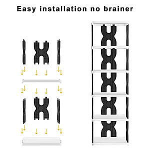 6 Tier Narrow Shoe Rack, Small Vertical Shoe Stand, Space Saving DIY Free Standing Shoes Storage Organizer for Entryway, Closet, Hallway, Easy Assembly and Stable in Structure, Black