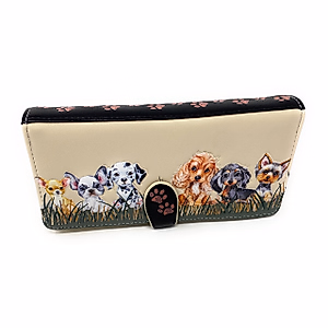 Shag Wear Puppy Dog Love Large Animal Wallet for Women and Teen Girls Vegan Faux Leather Beige 7"