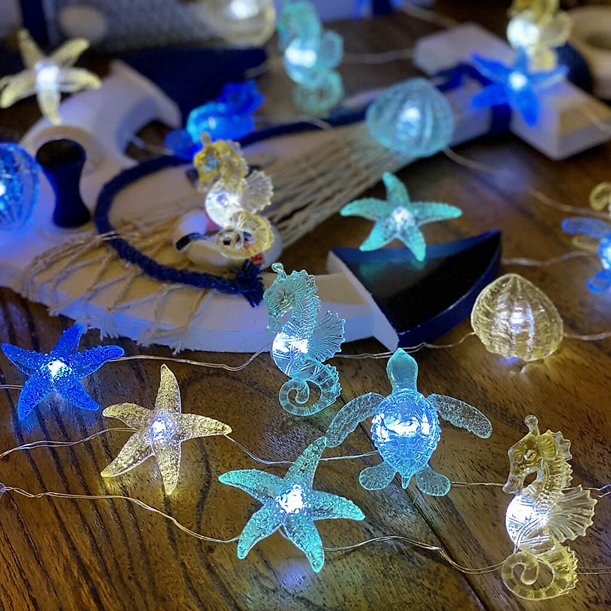 Ocean Themed String Lights Marine Life Night Lights Beach Décor Sea Turtle Seahorse Starfish Clam Decorative Lights Battery Operated USB Plug in 30LED 10ft Christmas Tree Ornaments Holiday Bedroom