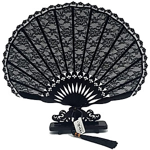 Folding Hand Fan Folding Fan Handheld Folded Fan Black Embroidery Shell-Shaped Lace Cheongsam Folding Fan Dance Ancient Style Small Round Fan Foldable Fan Hand Held Fans (Color : B, Size : 22cm)