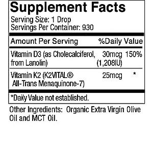Vitamin D3 with K2 liquid drops, all natural, non-gmo, 1208iu D3 and 25mcg K2 (mk7) per serving, support your bones, immune system and energy levels, with or without peppermint oil