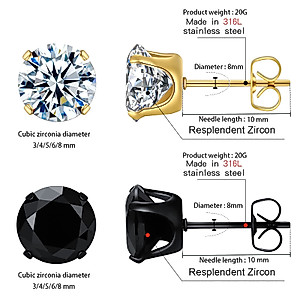 KANOUE 10 Pairs Black and Gold Stud Earrings Set, Hypoallergenic Earrings for Women Studs Set, Stainless Steel Earrings, Cubic Zirconia Earrings Studs for Women