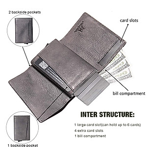 ManChDa Genuine Leather Wallet Slim RFID Blocking Magnetic Wallet for Men Trifold Wallet Aluminum Detachable Wallet Pop up Card Wallet Card Case Holder Clip Money Organizer(Grey 2)