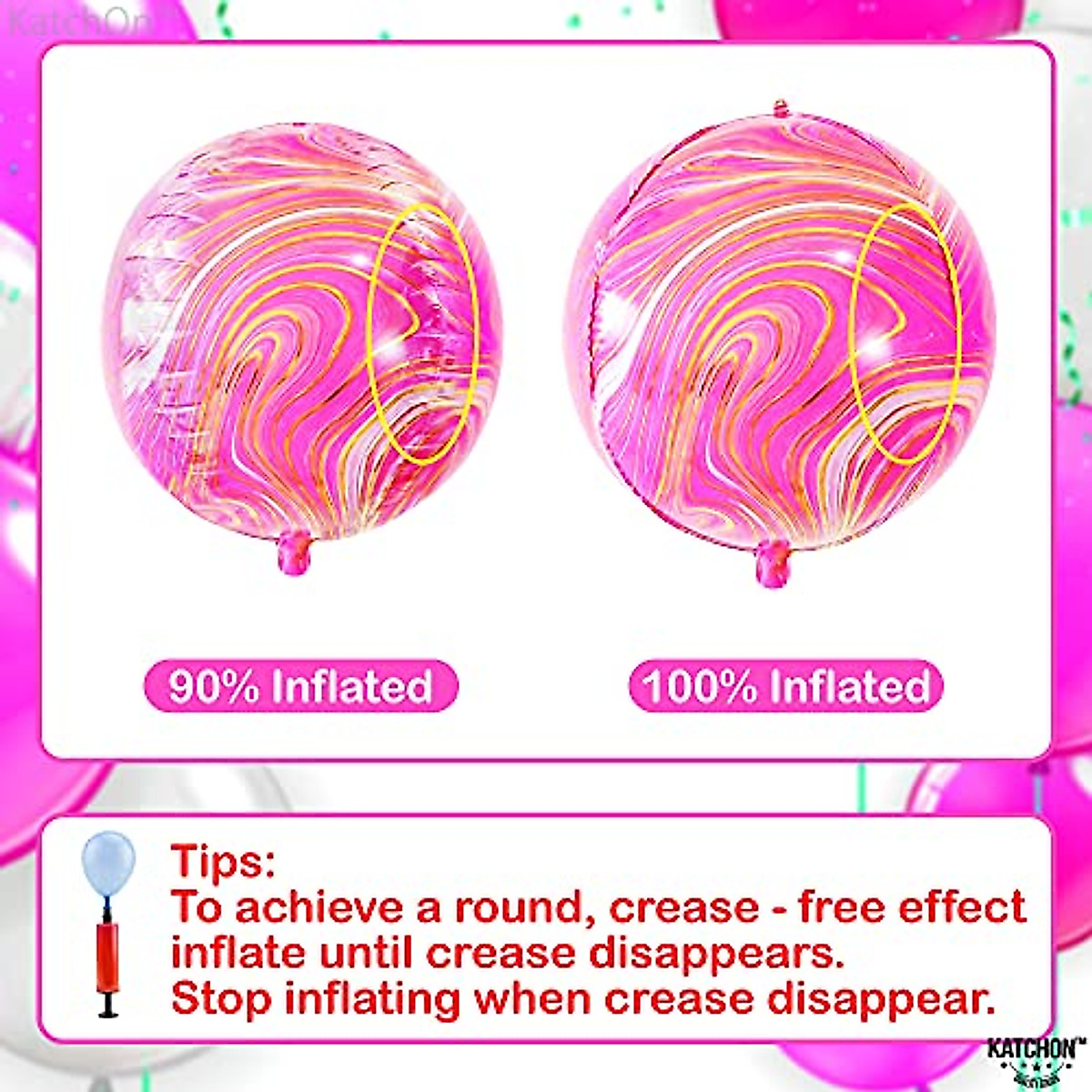 KatchOn, Big 22 Inch Pink Marble Balloons - Pack of 6 | Pink and Orange Balloons, Pink and Orange Party Decorations | Agate Pink Mylar Balloons, Hot Pink Party Decorations | Gender Reveal Decorations