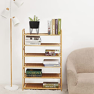 KUJOBUY Bamboo Shoe Rack 6 Tier Natural Wooden Rack Multipurpose Storage Organizer Free Standing Shelves Books Flowerpots Plants Entryway Closet
