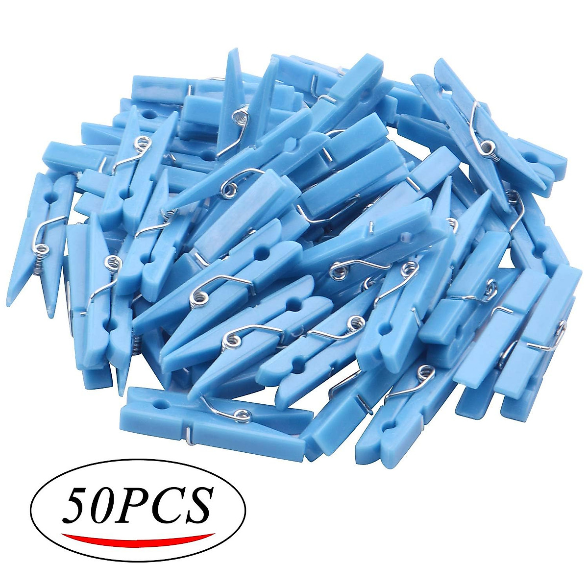 Jdesun 50 Pieces Photo Clips,Mini Plastic Picture Paper Clip Clothespins Peg for Office,Home,Arts(Blue)