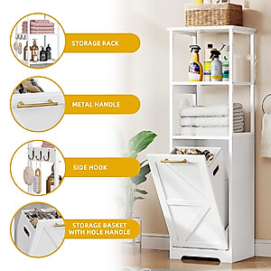 DWVO Tilt Out Laundry Hamper, Hidden Laundry Hamper Cabinet and 3-Tier Storage Shelves with Removable Laundry Basket 53" Tall Bathroom Storage Organizer for Sleeping Room, Laundry Room, White