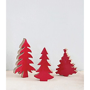 Creative Co-Op Enameled Mango Wood Christmas Tree, Red