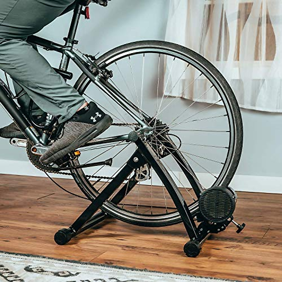 Alpcour Bike Trainer Stand for Indoor Riding – Portable Stainless Steel Indoor Trainer w/Magnetic Flywheel, Noise Reduction, 6 Resistance Settings & Bag – Stationary Exercise for Road & Mountain Bikes