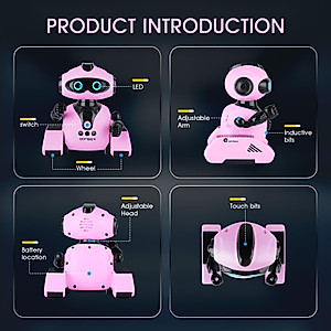 Winthai Robots Toys for Kids, 2.4Ghz Remote Control Robot Toys with Music and LED Eyes for Boys/Girls, RC Toys Gift for 3-12 Year Toddler Children Teen for Birthday Valentines Day Gifts (Pink)