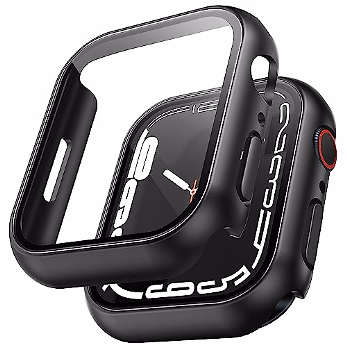 TAURI 2 Pack Hard Case Designed for Apple Watch Series 9 (2023) Series 8/7 41mm, [HD Clear] Built-in 9H Tempered Glass Screen Protector, [Full Protection] Slim Cover for iWatch S9/S8/S7 41mm - Black